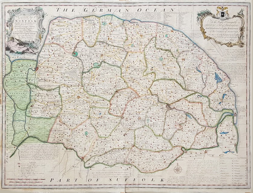 Norfolk: An Accurate Map Of The County Of Norfolk Divided Into Hundreds ...