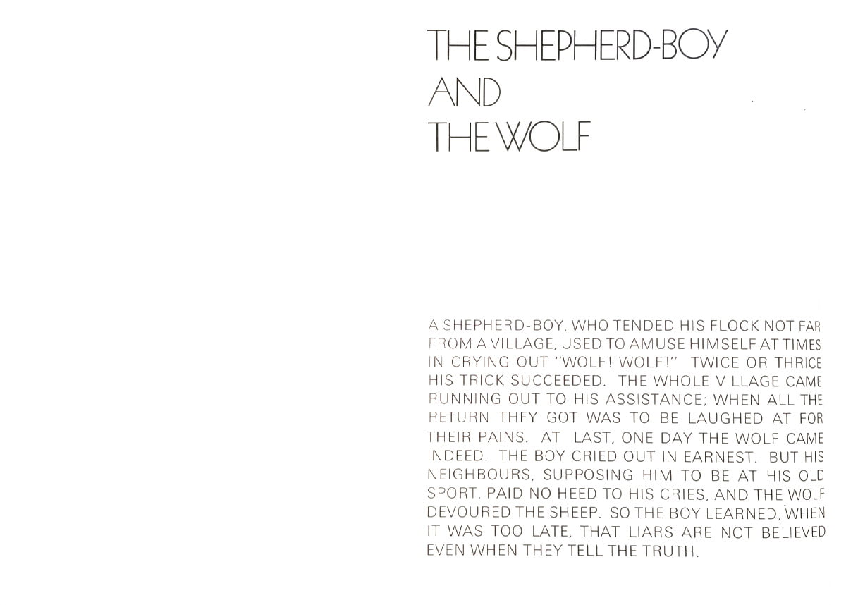Aesop's Fables: The Shepherd-Boy And The Wolf. - Hornseys Gallery ...