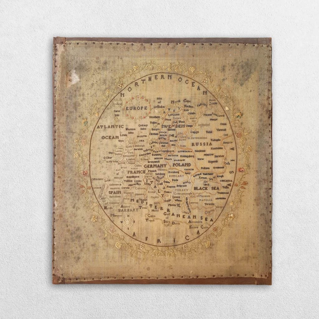 (Europe) A Silk-Embroidered Map Sampler of The European Continent And ...