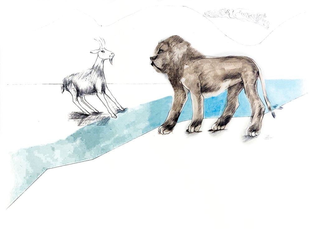 Aesop's Fables: The Lion And The Goat - Hornseys Gallery - Ripon, North ...